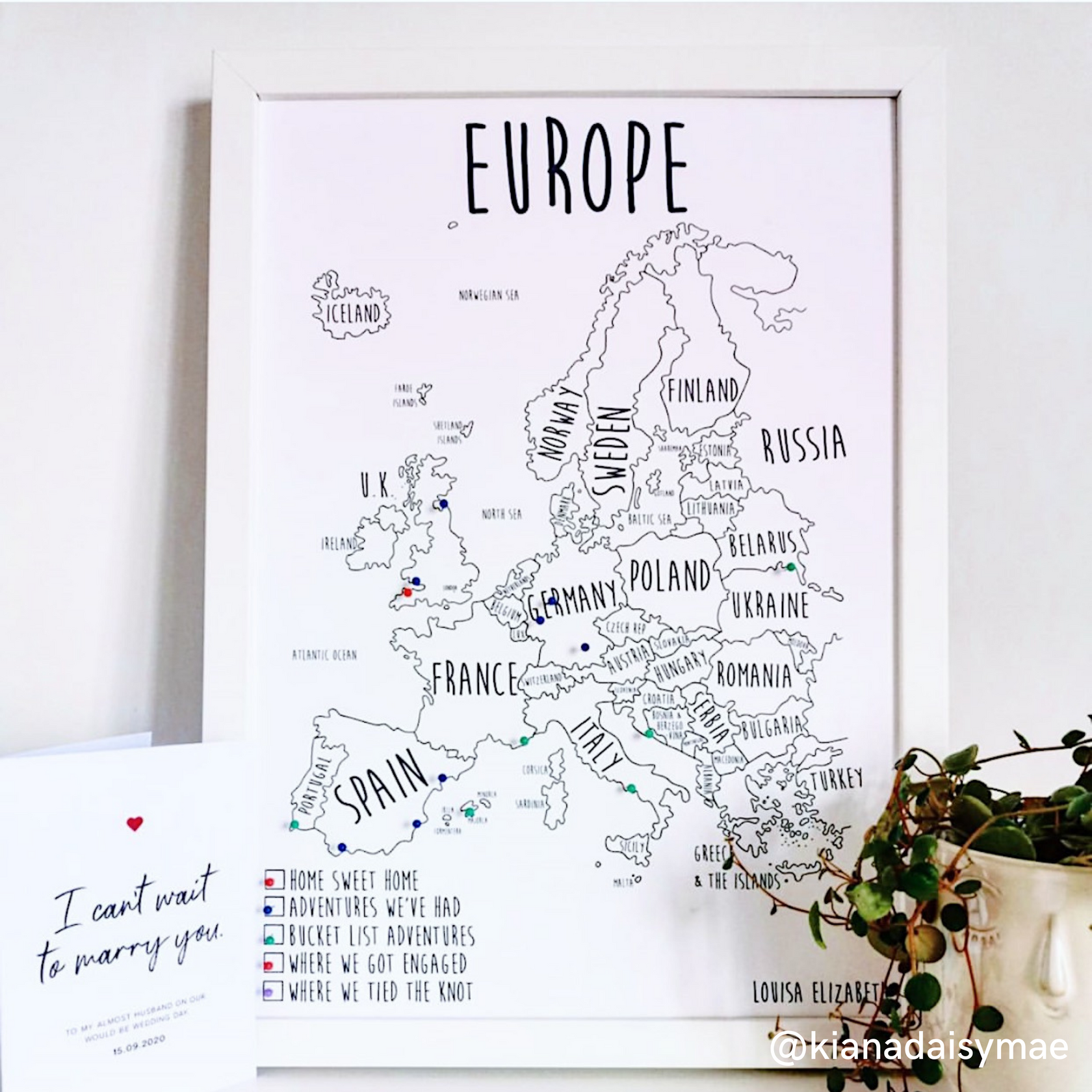 Personalised Europe Pin Board Map – Louisa Elizabeth